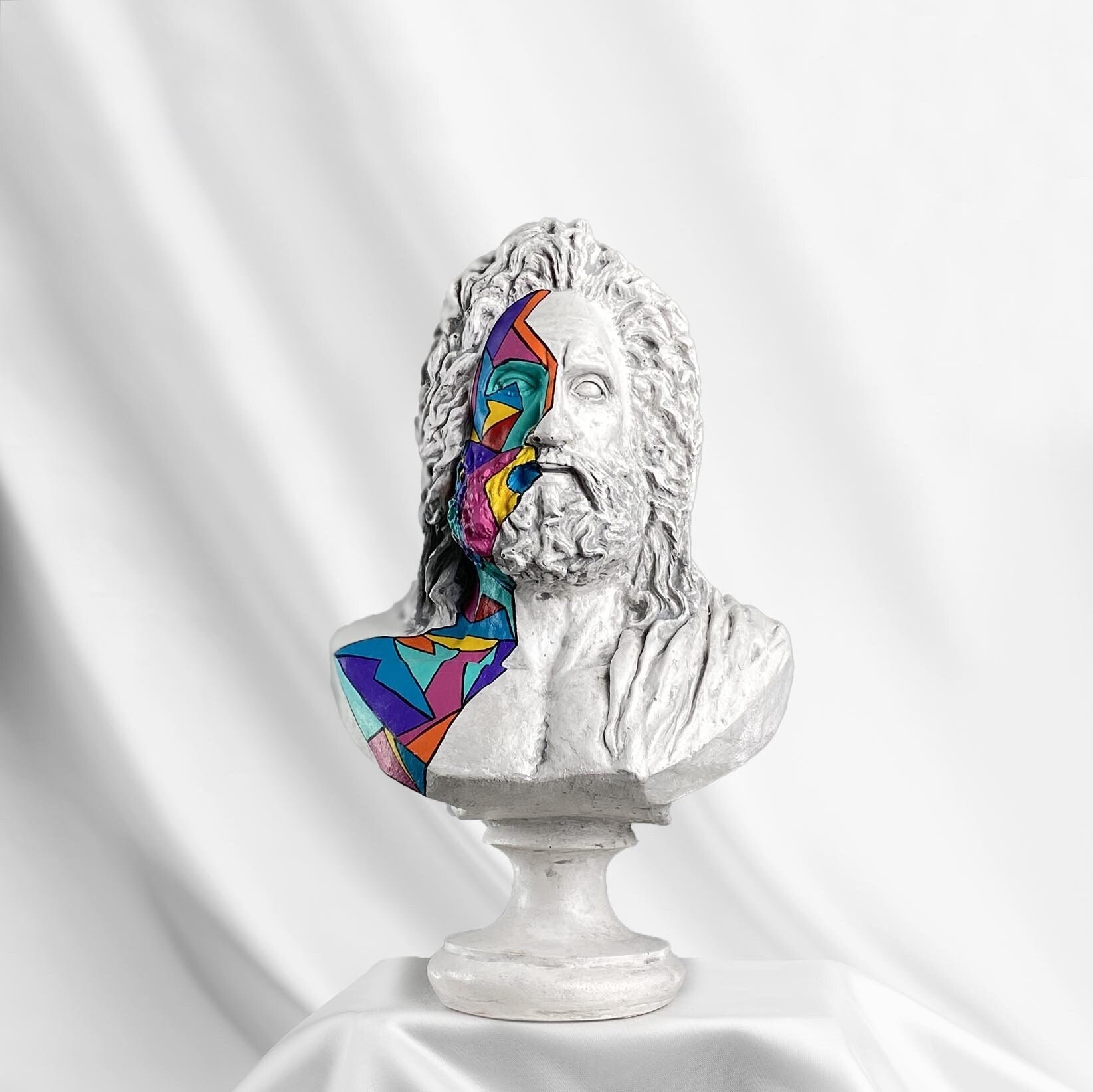Zeus Pop Art Sculpture, Large Zeus Sculpture Statue, Zeus Bust Statue ...