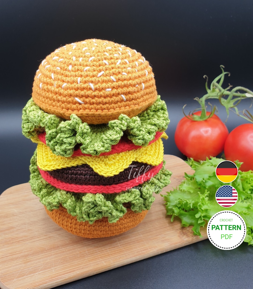 Double Cheeseburger Stacking Tower Crochet Pattern in English and ...