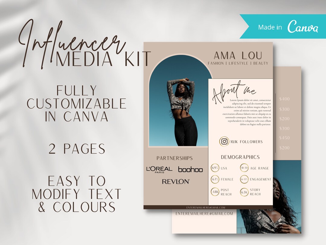 Ama Lou Instagram Influencer Media Kit Template, 2 Pages, Customizable ...
