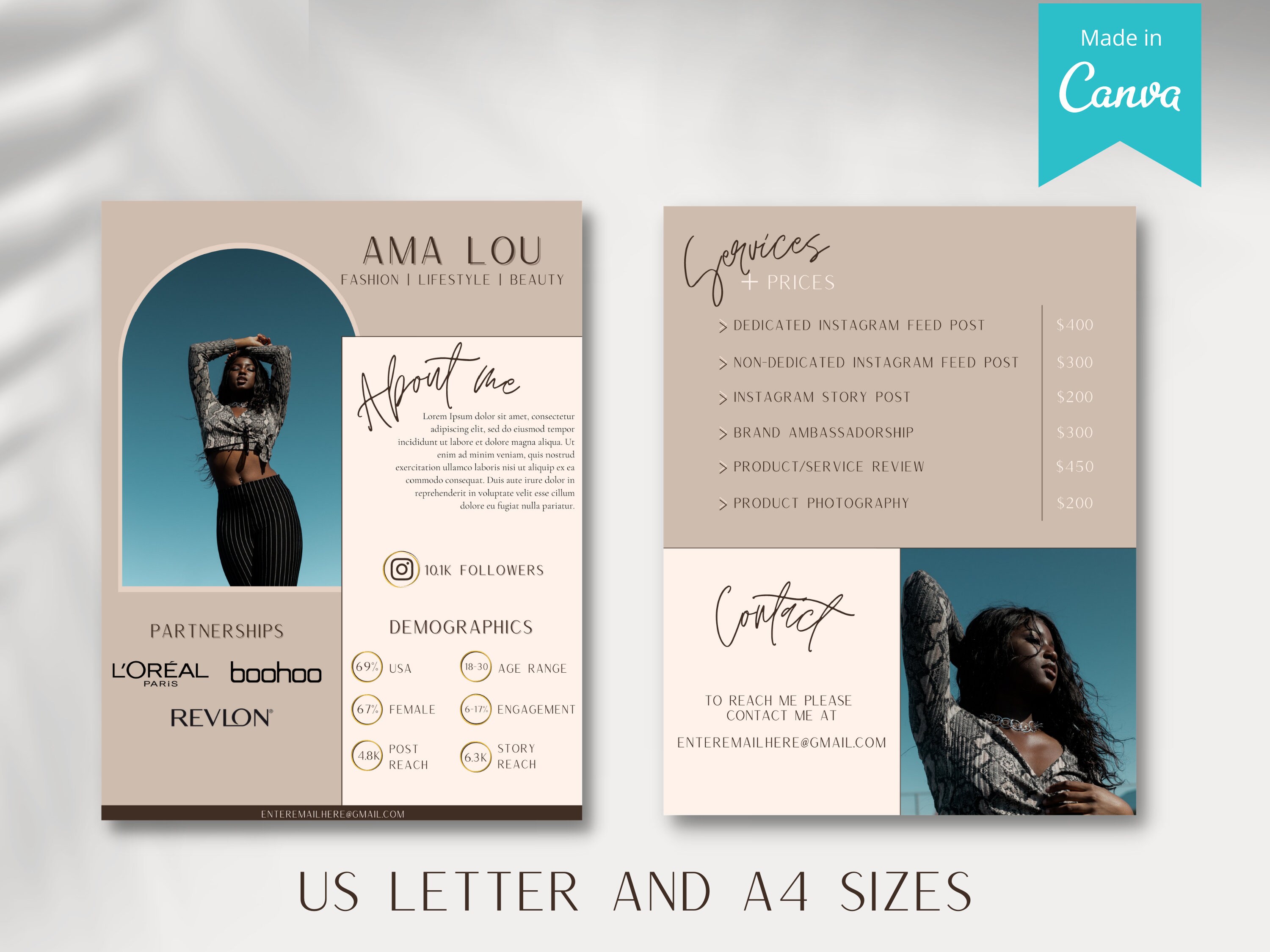 Ama Lou Instagram Influencer Media Kit Template, 2 Pages, Customizable ...
