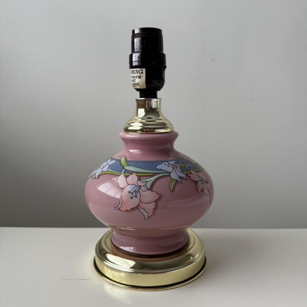 Vintage Small Light Pink Floral Glass Lamp - Etsy