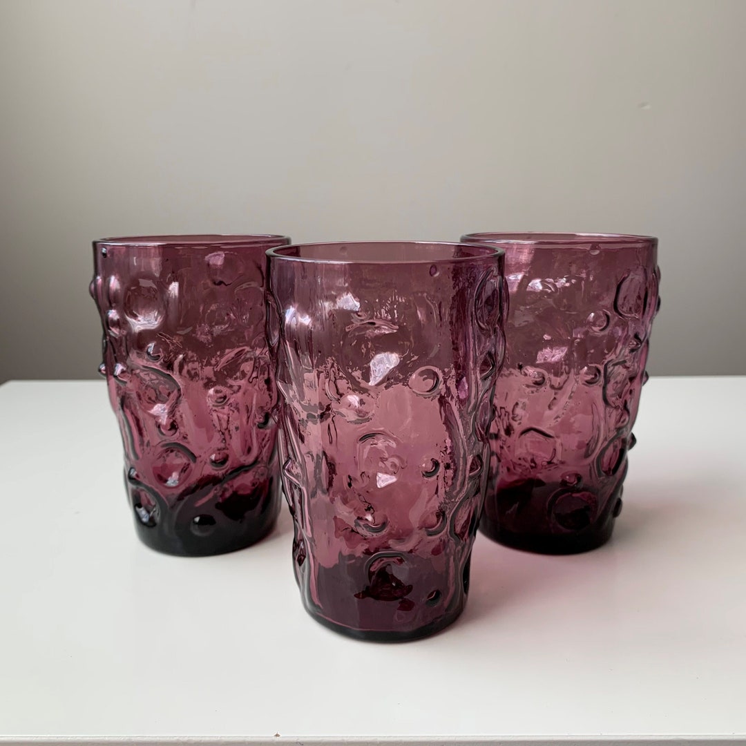 Vintage Purple Textured Drinking Glasses Set of 3 - Etsy