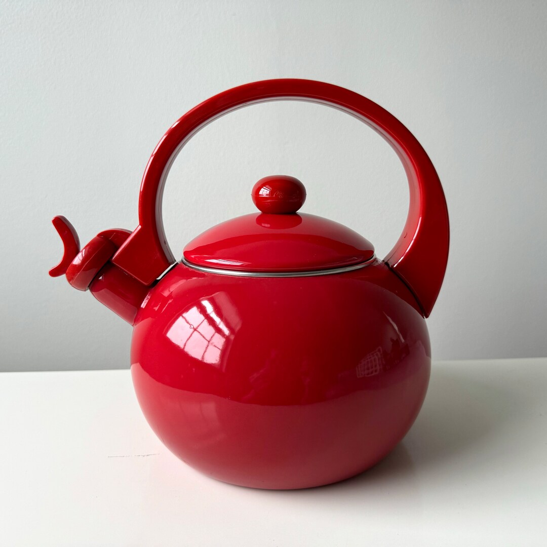 Vintage Red Enamel Tea Kettle - Etsy