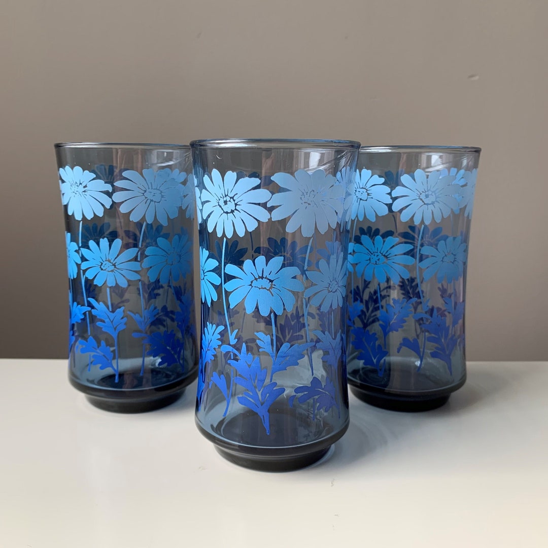 Libbey Blue Daisy Drinking Glasses Set of 3 - Etsy