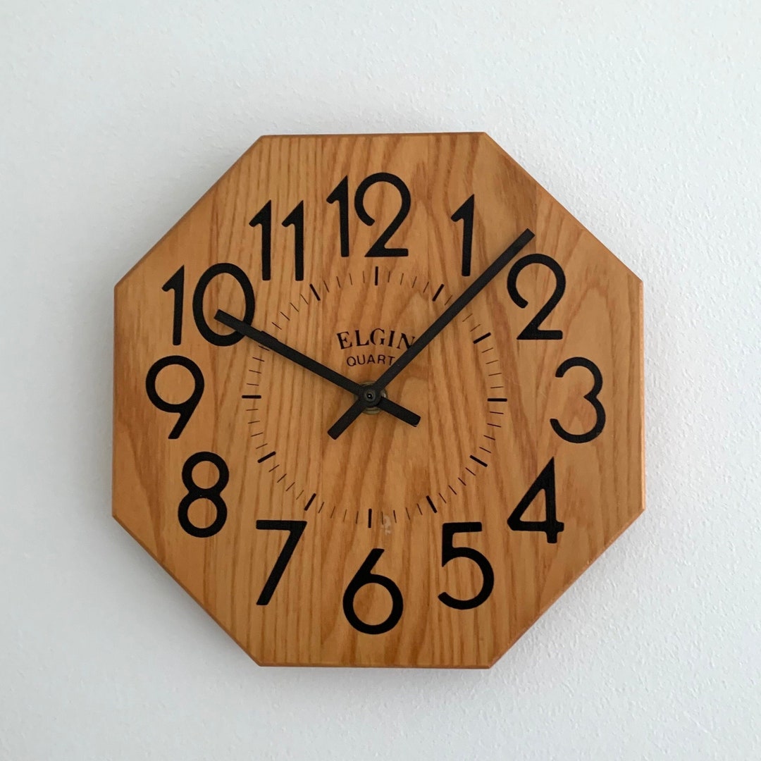 80's Elgin Wood Butcher Block Wall Clock - Etsy