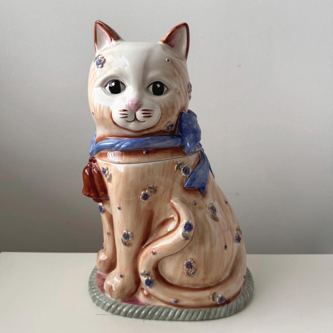 Vintage Country Cat Cookie Jar - Etsy