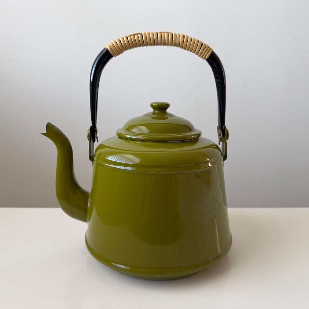 Vintage Enamel Tea Kettle Avocado Green - Etsy