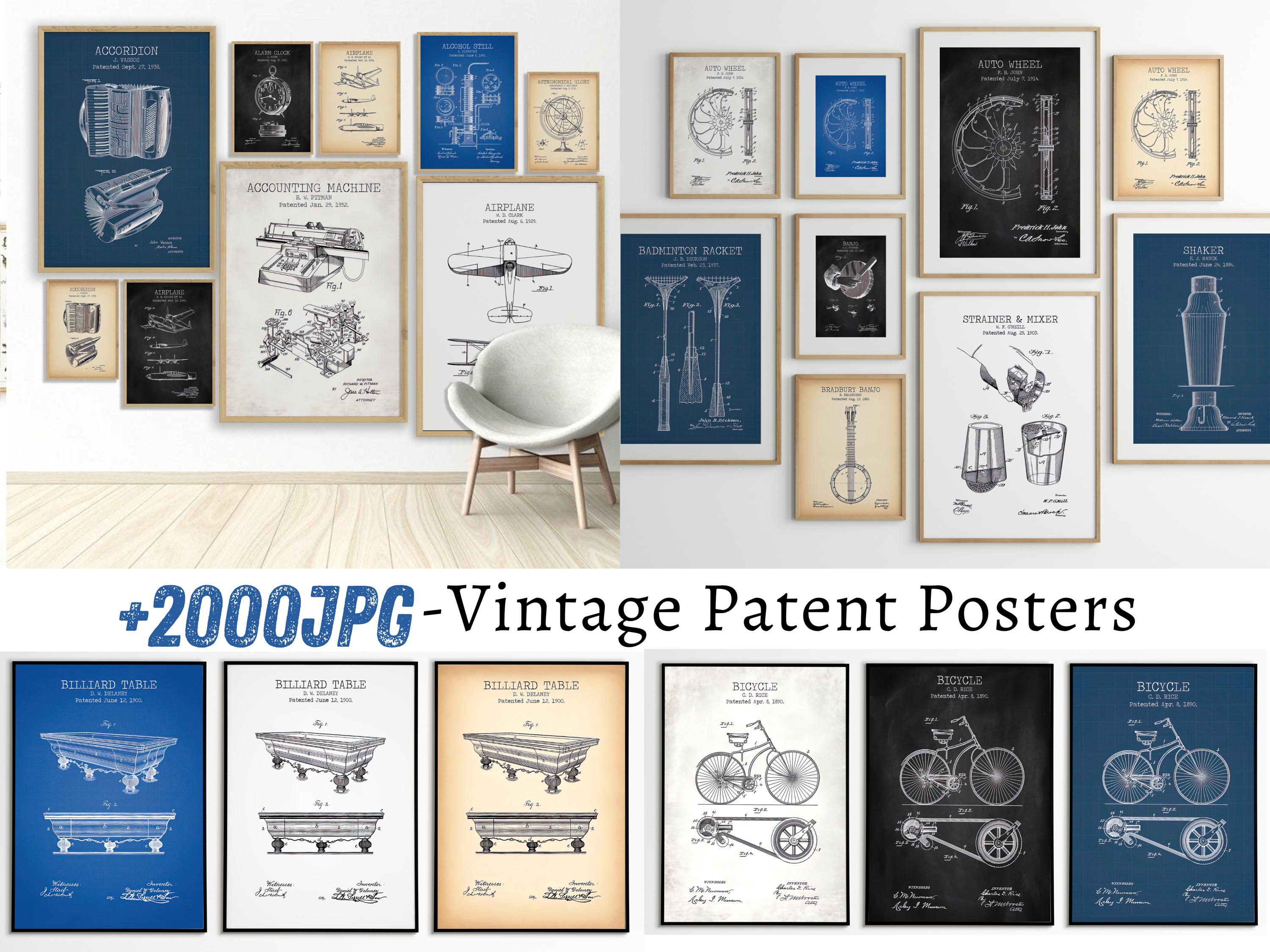 Vintage Patent Posters -2000 Antique Invention Blueprints - Industrial ...