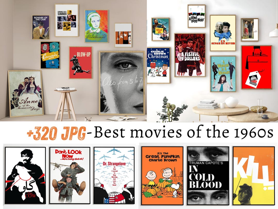 Best 1960s Films | Vintage Movie Poster Pack | Retro Wall Art Decor ...