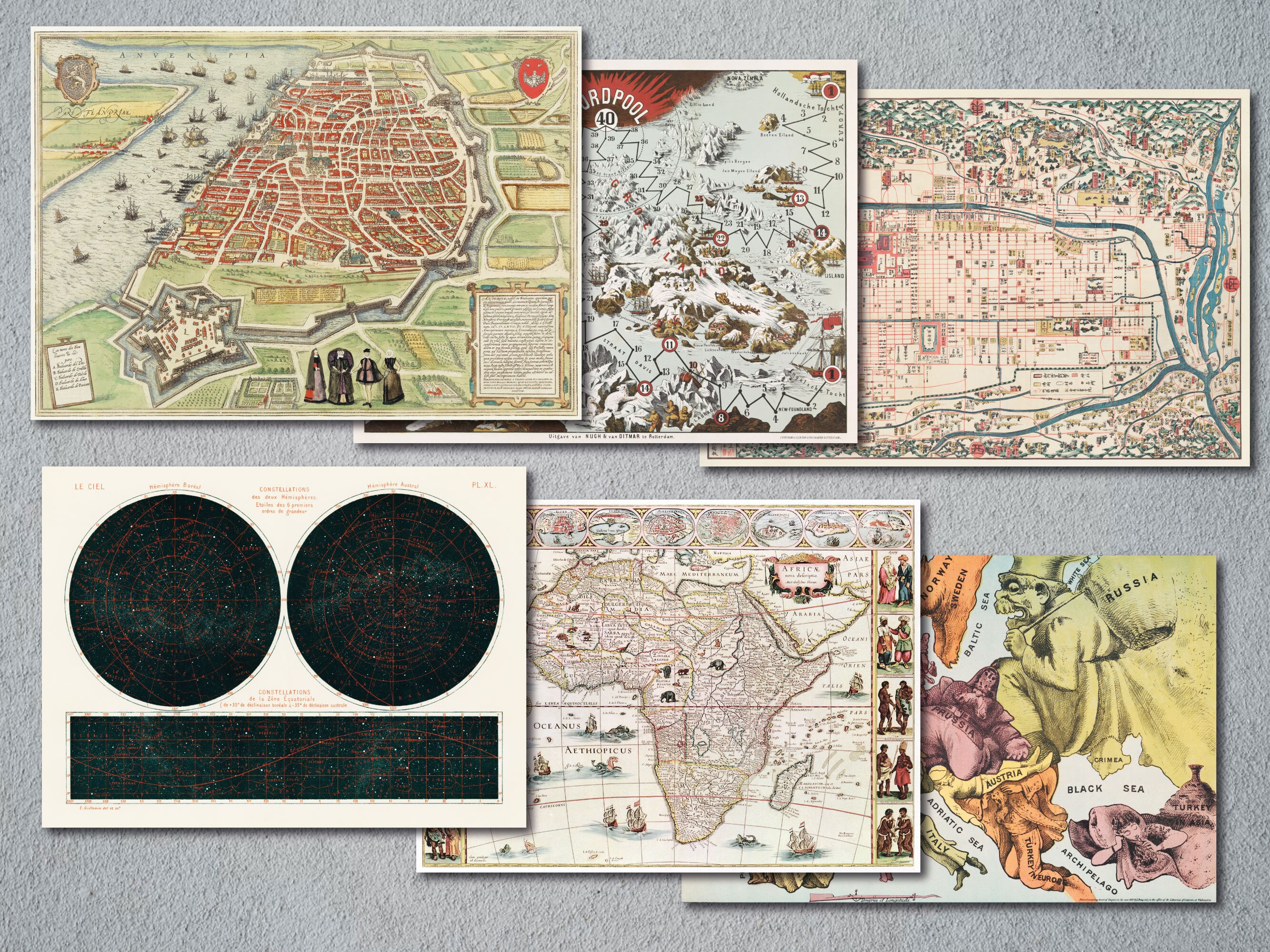 Antique Printable Maps, Digital Maps, Instant Download, Antique World ...