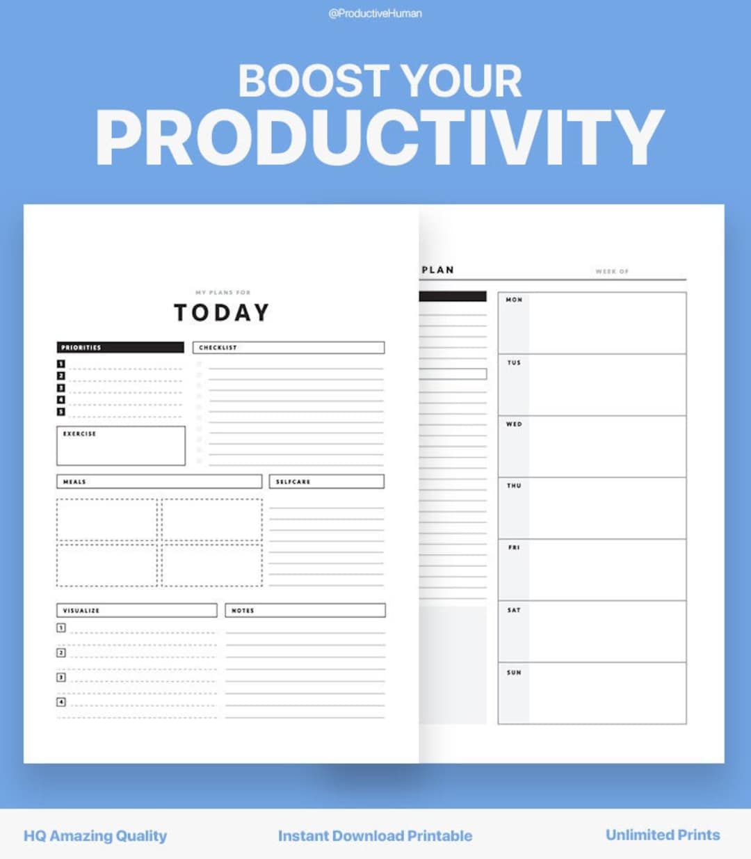 2 Set of Minimalist PRINTABLE Planners. Today and Weekly Planner ...