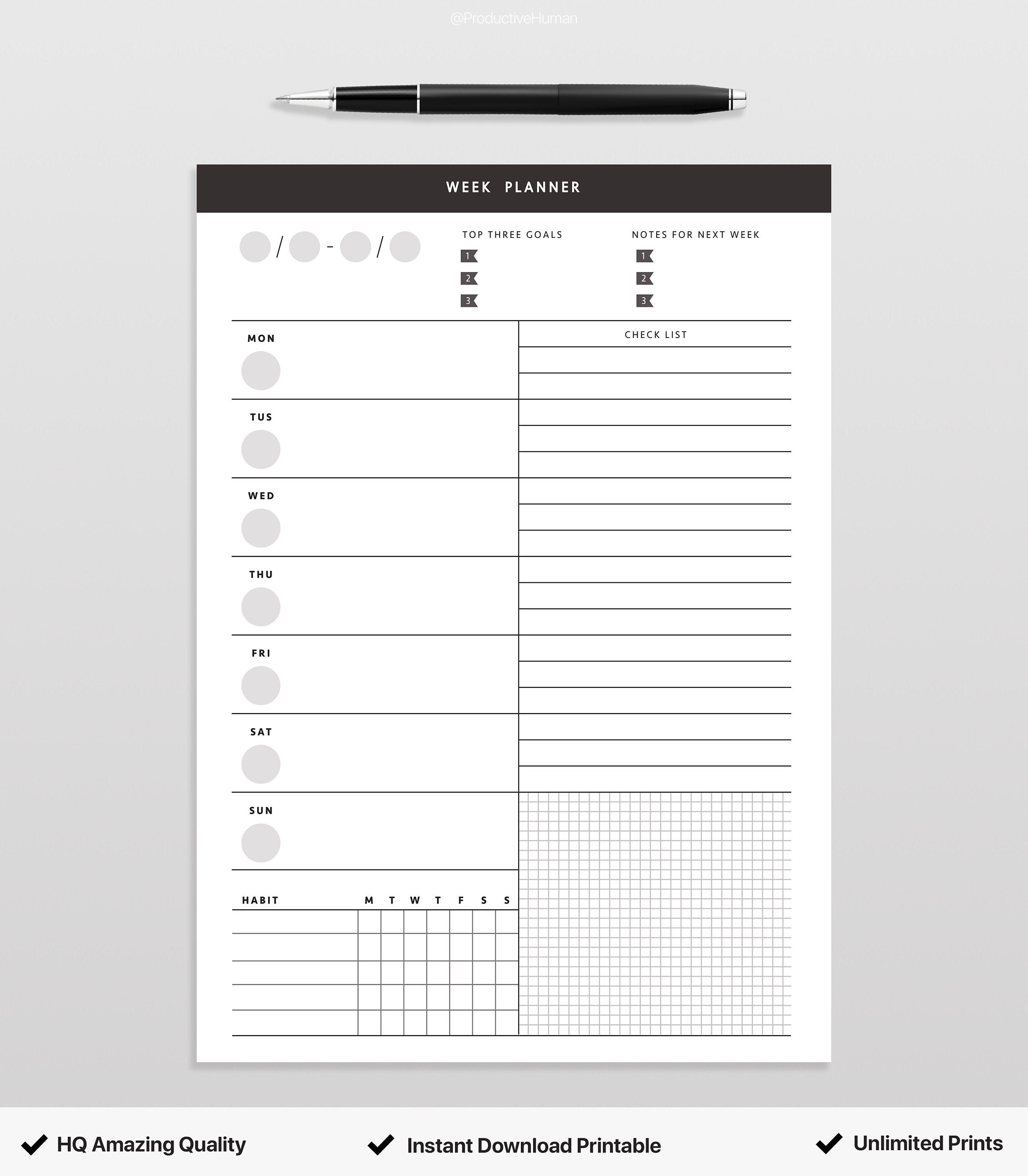 PRINTABLE A4 Weekly Planner | Minimalist Weekly to Do List | Week on ...