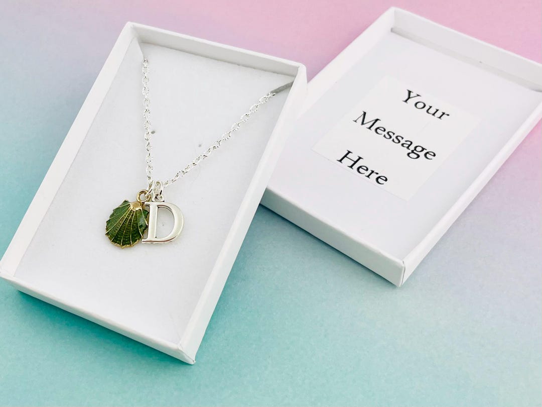 Personalised Green Clam Shell Necklace With Initial Charm, Ocean ...