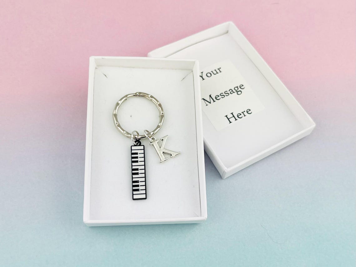Personalised Piano Keyring With Initial Charm, Keyboard Keychain ...