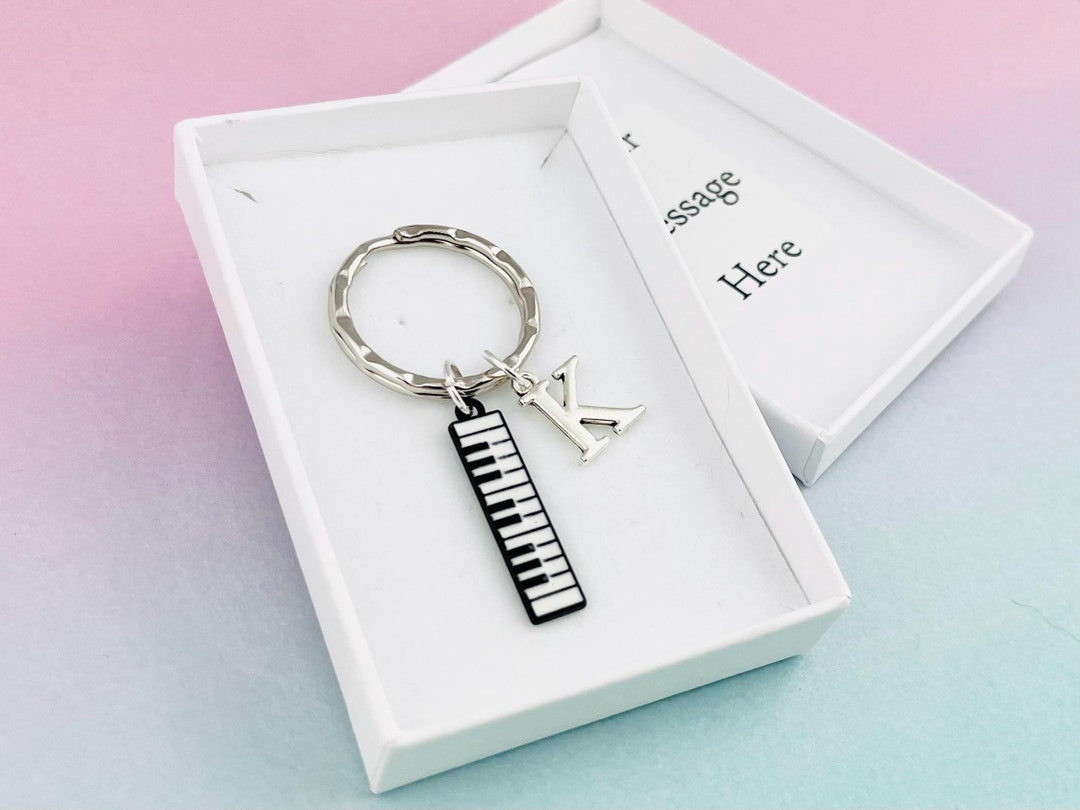 Personalised Piano Keyring With Initial Charm, Keyboard Keychain ...