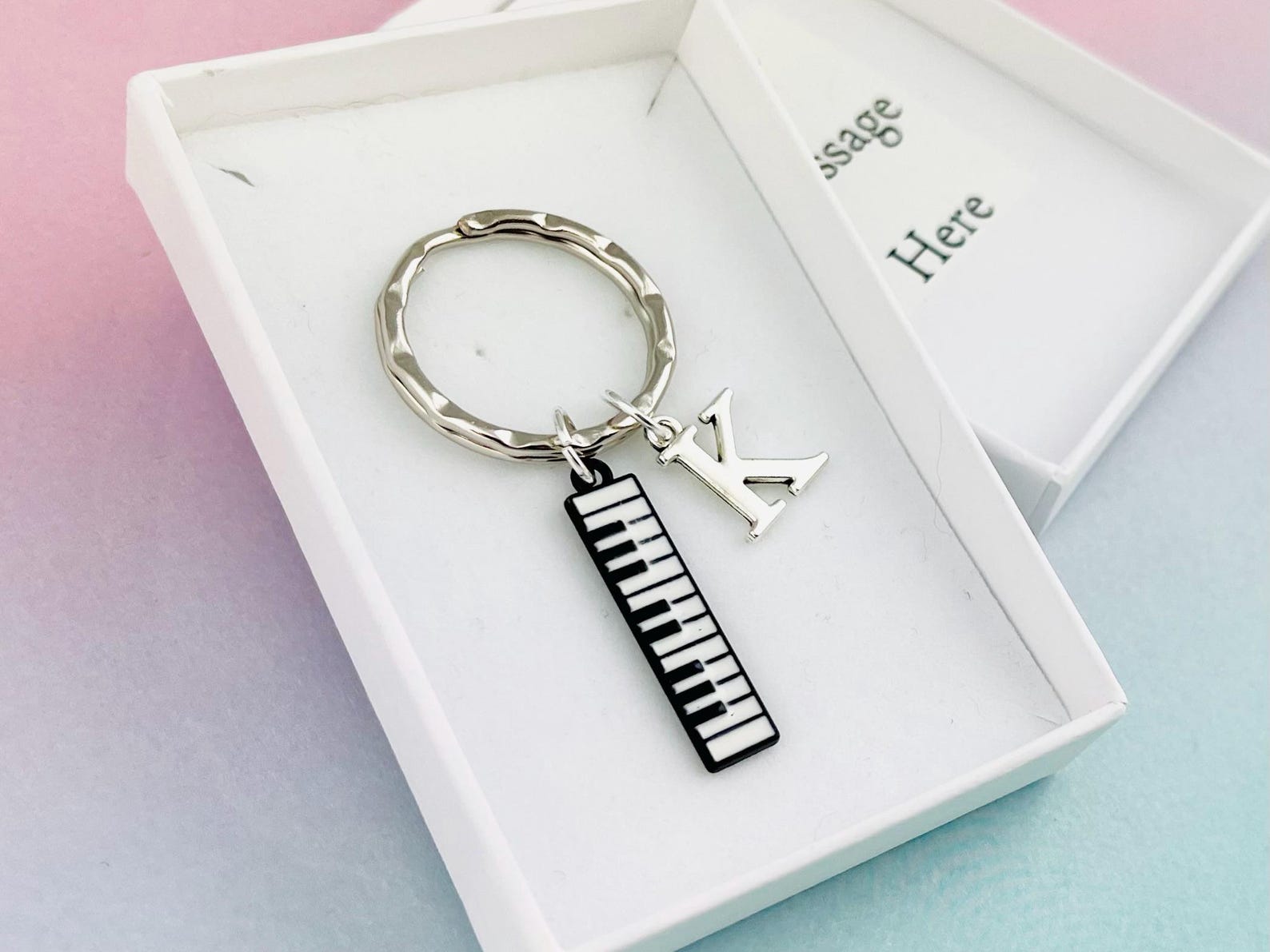 Personalised Piano Keyring With Initial Charm, Keyboard Keychain ...