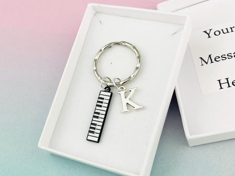 Personalised Piano Keyring With Initial Charm, Keyboard Keychain ...
