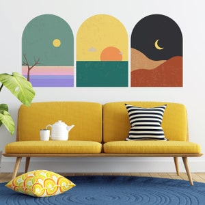 Modern Landscape Wall Decal, Removable Wall Decal, 3 of Set Mid Century ...