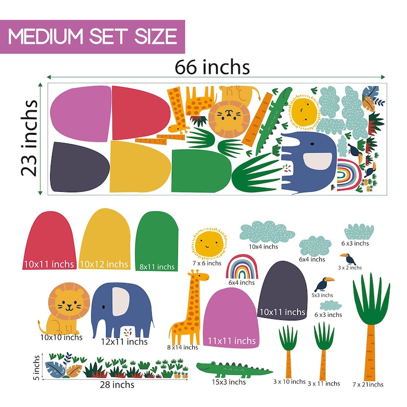 XXL Safari Animal Wall Decal: Removable Jungle Nursery Decor - Etsy