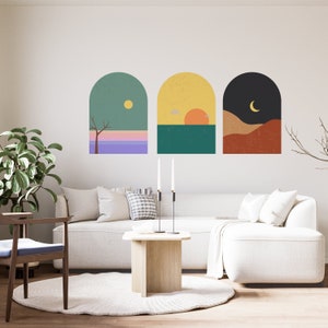 Modern Landscape Wall Decal, Removable Wall Decal, 3 of Set Mid Century ...