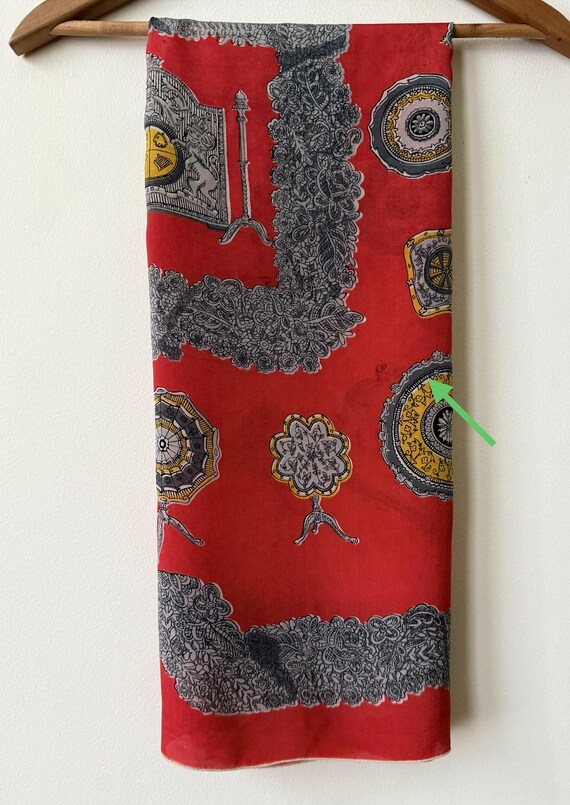 1950s Silk Scarf Red with Folding Table Motifs - Gem