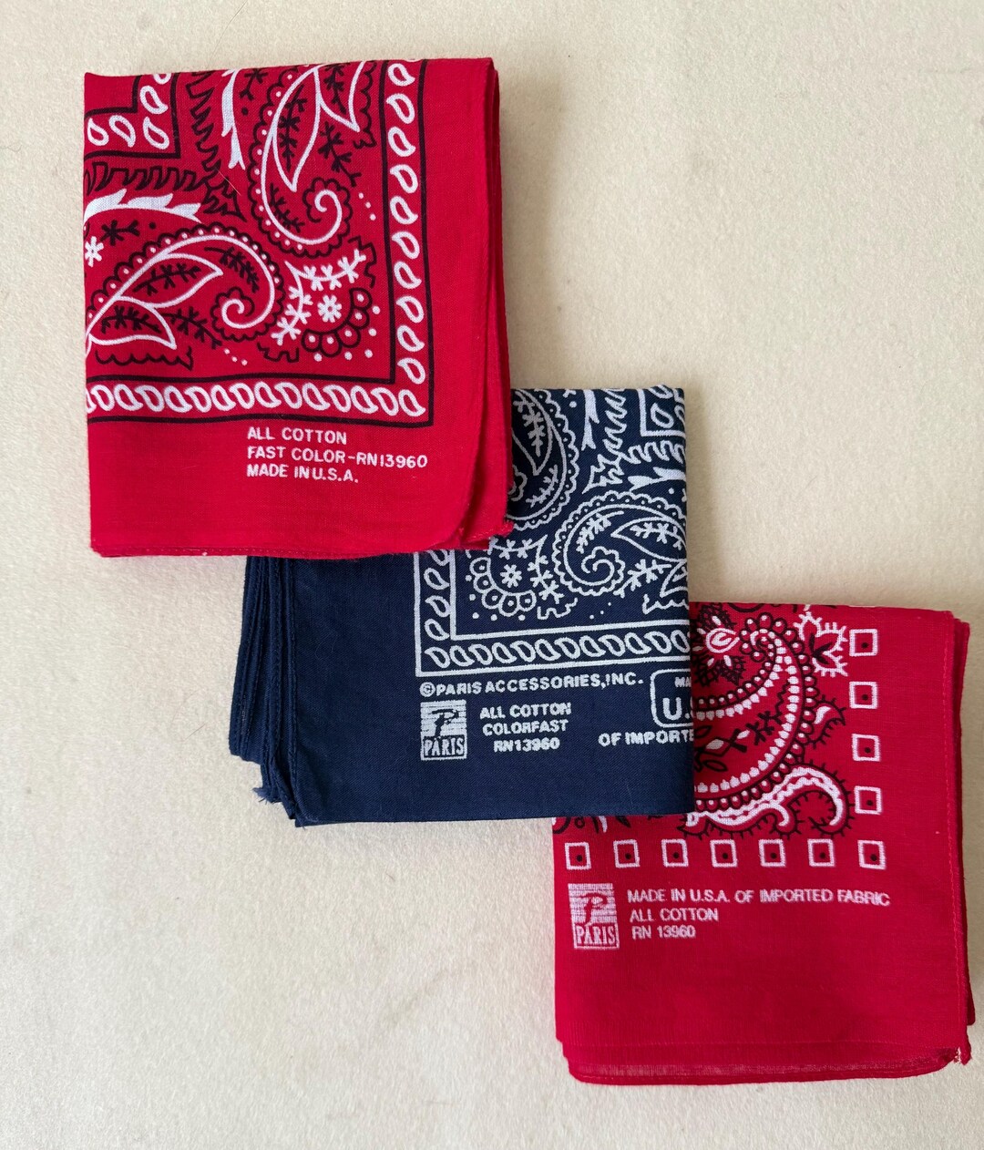 1980s Set of 3 Bandanas (2 Red 1 Blue) - Etsy