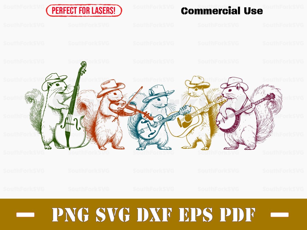Squirrel Bluegrass Band Color Svg Png Dxf Eps Pdf | Laser Engrave Cut ...
