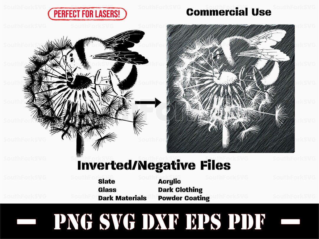 Inverted Bumblebee and Dandelion Svg Png Dxf Eps Pdf Vector Graphic Cut ...