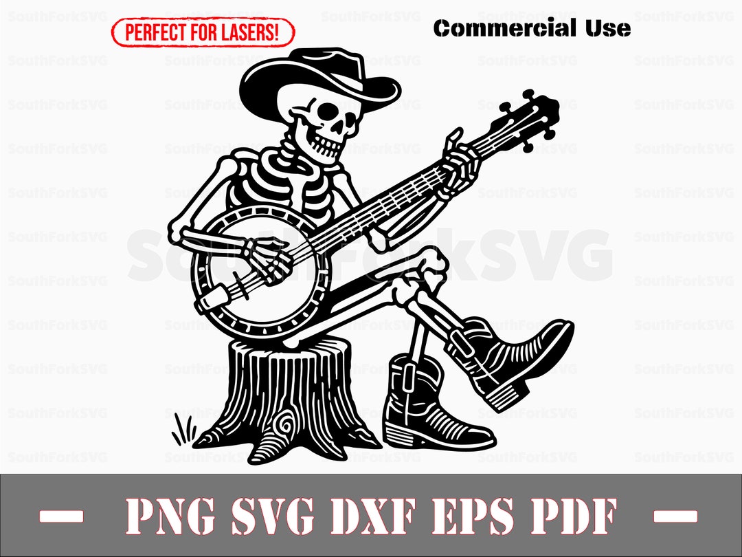 Cowboy Skeleton Playing Banjo Svg Png Dxf Eps Pdf | Laser Engrave Cut ...