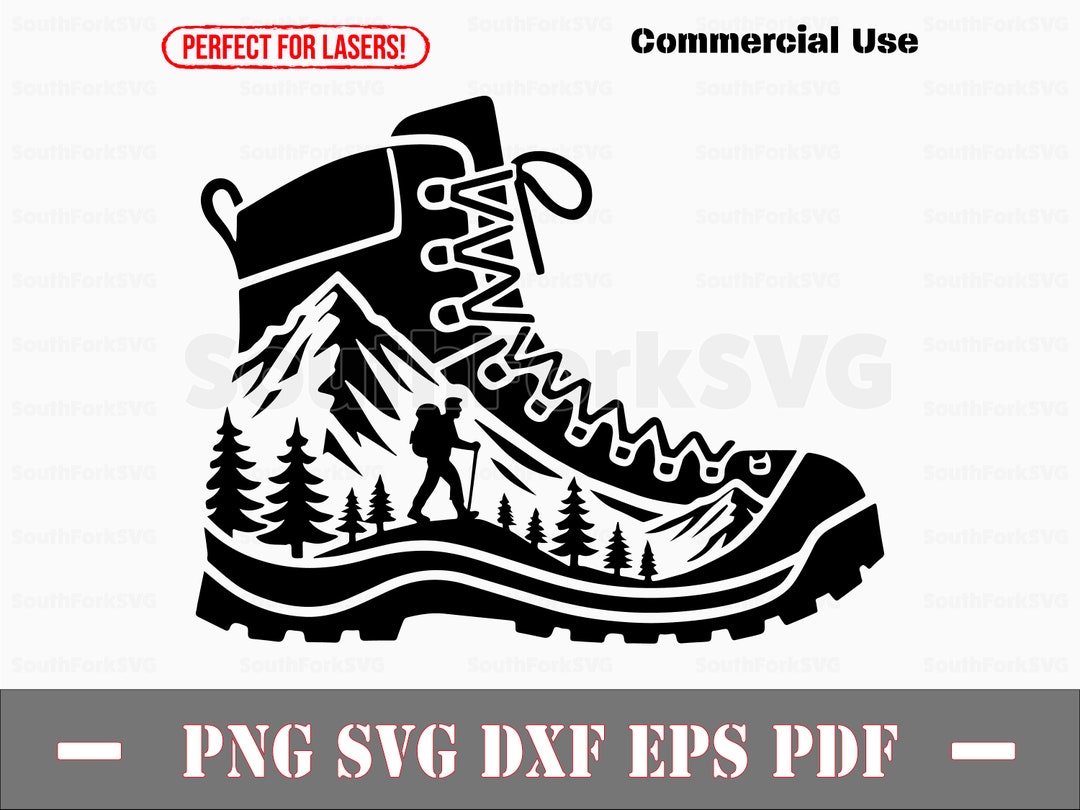 Hiking Boot Mountain Range Scene Svg Png Dxf Eps Pdf Transparent Vector ...