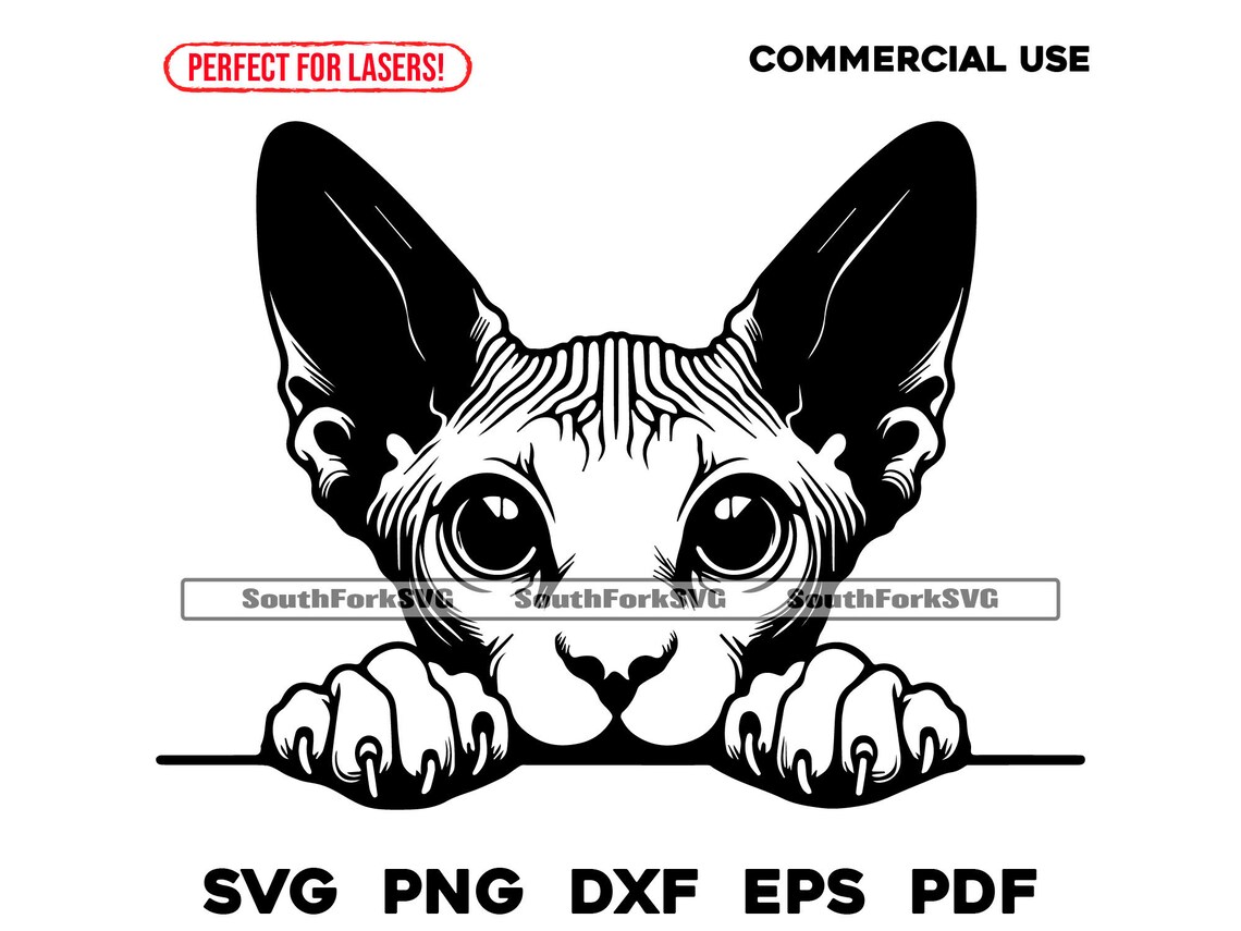 Sphynx Cat Peeking Design | Svg Png Dxf Eps Pdf | Vector Graphic Cut ...