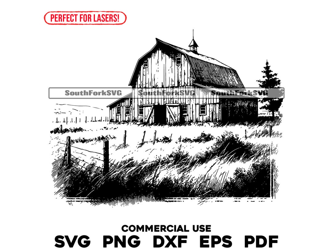 Laser Engrave File Barn Scene | Svg Png Dxf Eps Pdf | Transparent ...