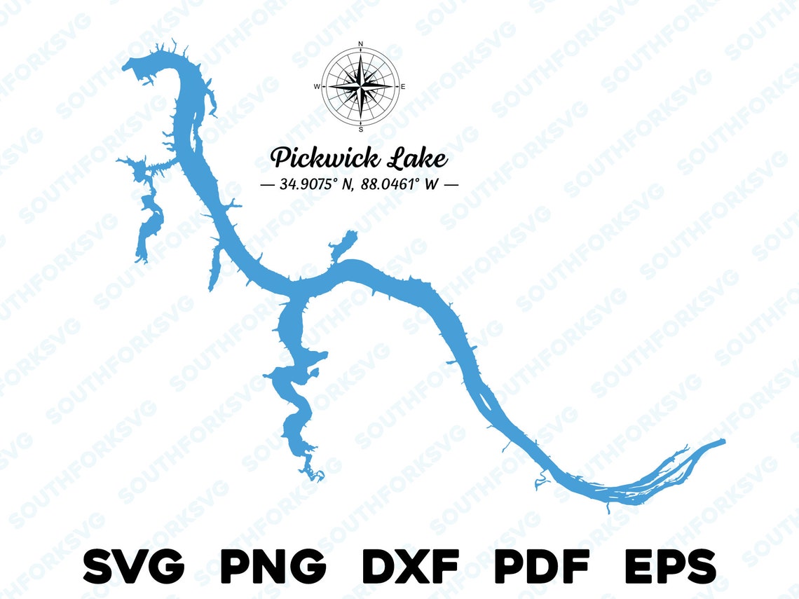 Pickwick Lake Tennessee Map Shape Silhouette Svg Png Dxf Pdf - Etsy