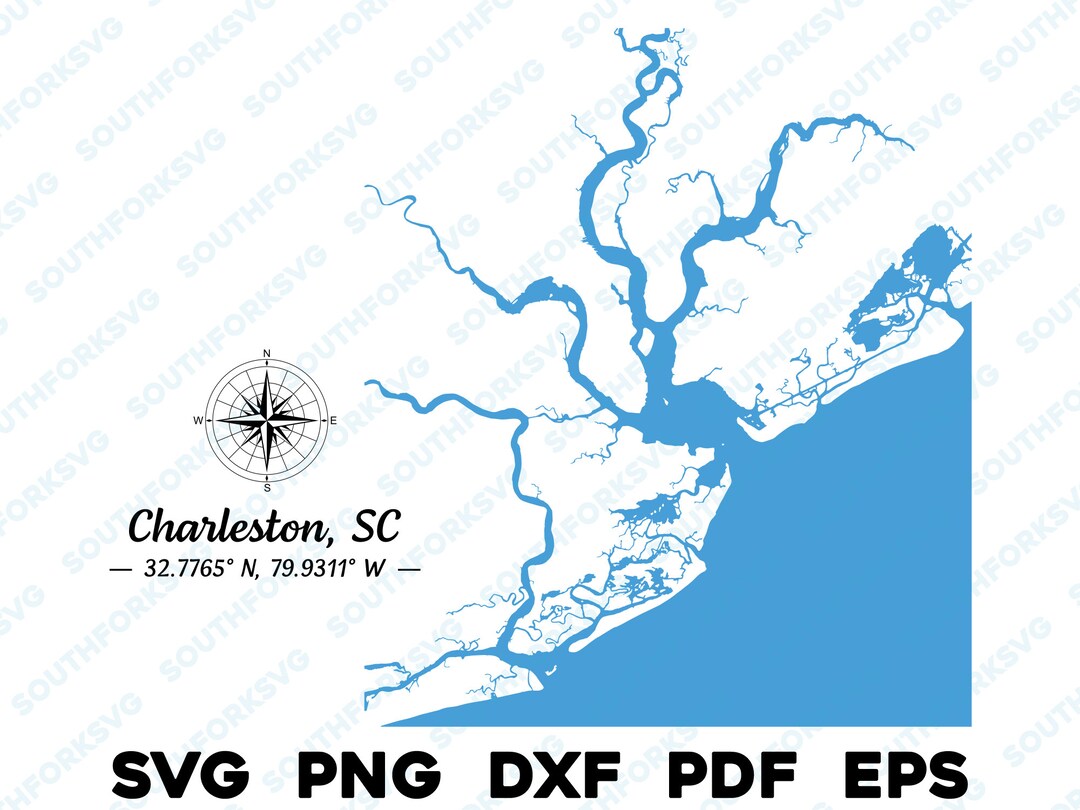 Charleston SC South Carolina Ocean Inland Waterways Map Shape ...