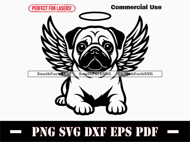 Pug Dog Angel Wings & Halo Svg Png Dxf Eps Pdf | Vector Graphic Cut ...