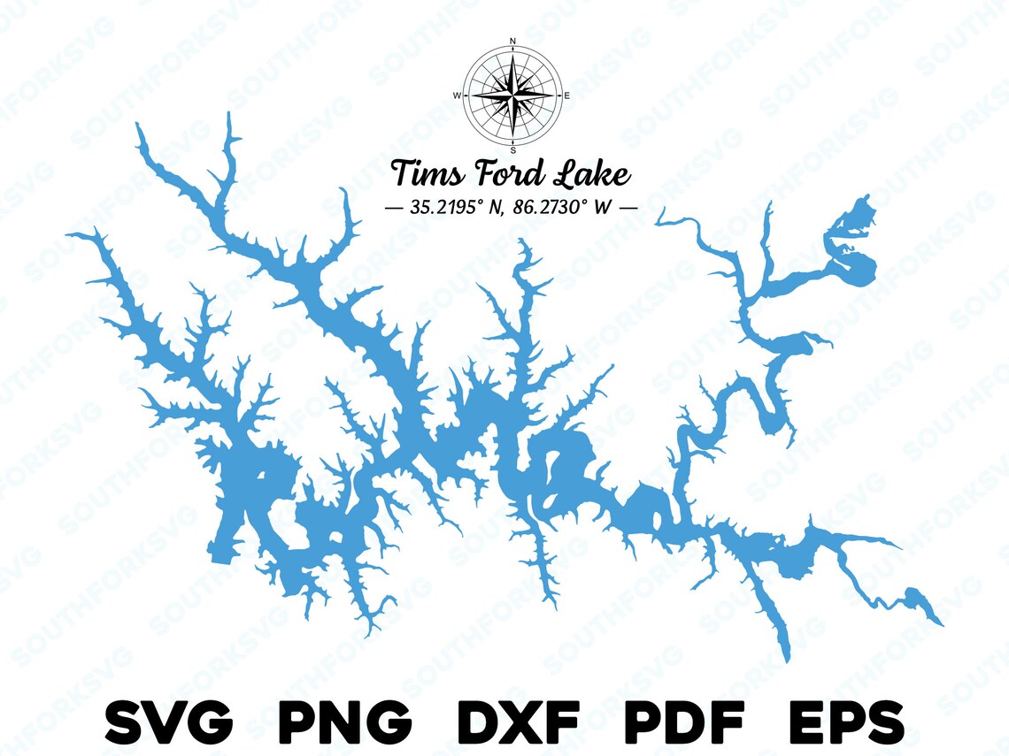 Tims Ford Lake Tennessee Map Shape Silhouette Svg Png Dxf Pdf Eps ...
