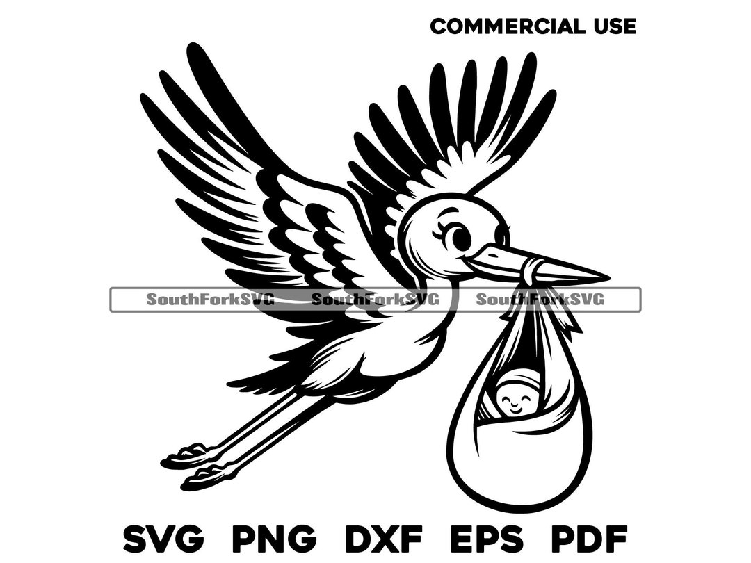 Cartoon Stork Delivering Baby Svg Png Dxf Eps Pdf | Vector Graphic Cut ...