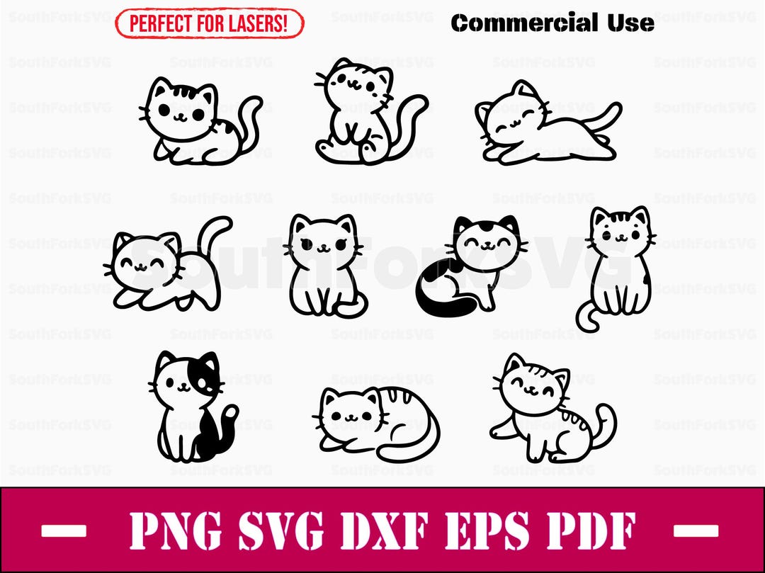 Simple Cute Cat Doodles Bundle Svg Png Dxf Eps Pdf | Vector Graphic Cut ...