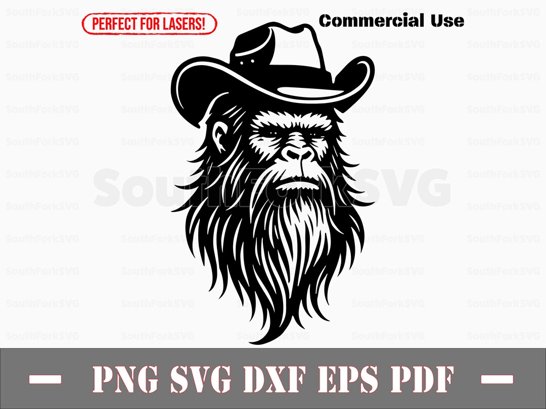 Bigfoot Yeti Mullet Cowboy Hat Svg Png Dxf Pdf Eps | Vector Graphic ...