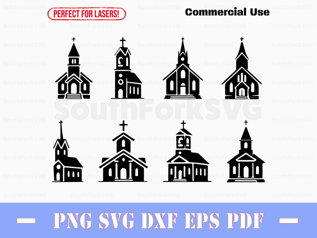 Simple Churches Silhouettes Bundle Svg Png Dxf Eps Pdf | Vector Graphic ...