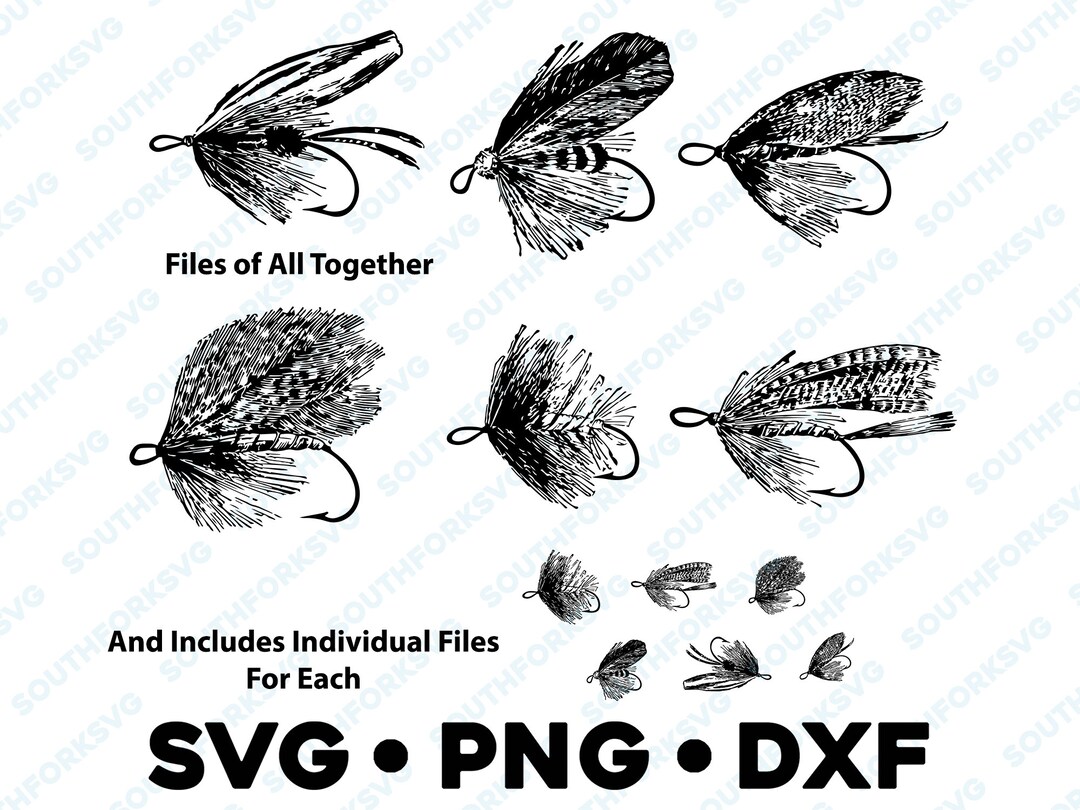 Vintage Dry Fly Fishing Bundle SVG PNG DXF Transparent Graphic Design ...