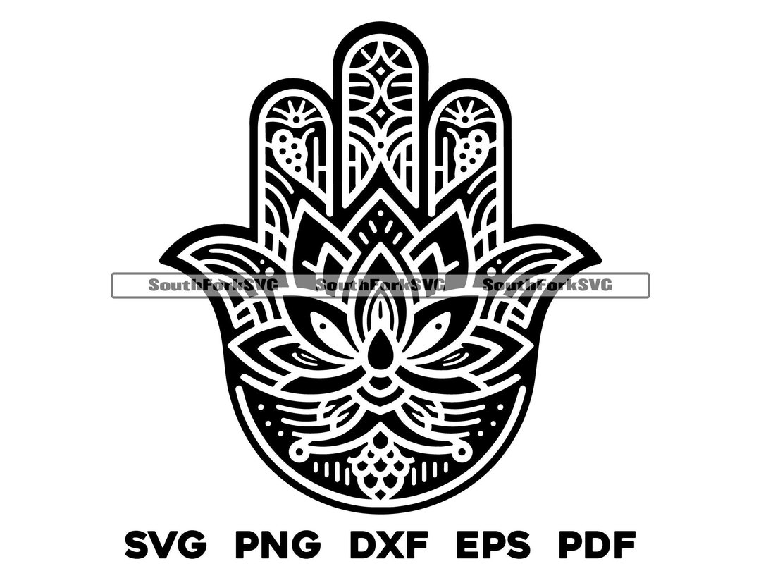 Hamsa Hand With Lotus Design | Svg Png Dxf Pdf Eps | Vector Graphic ...