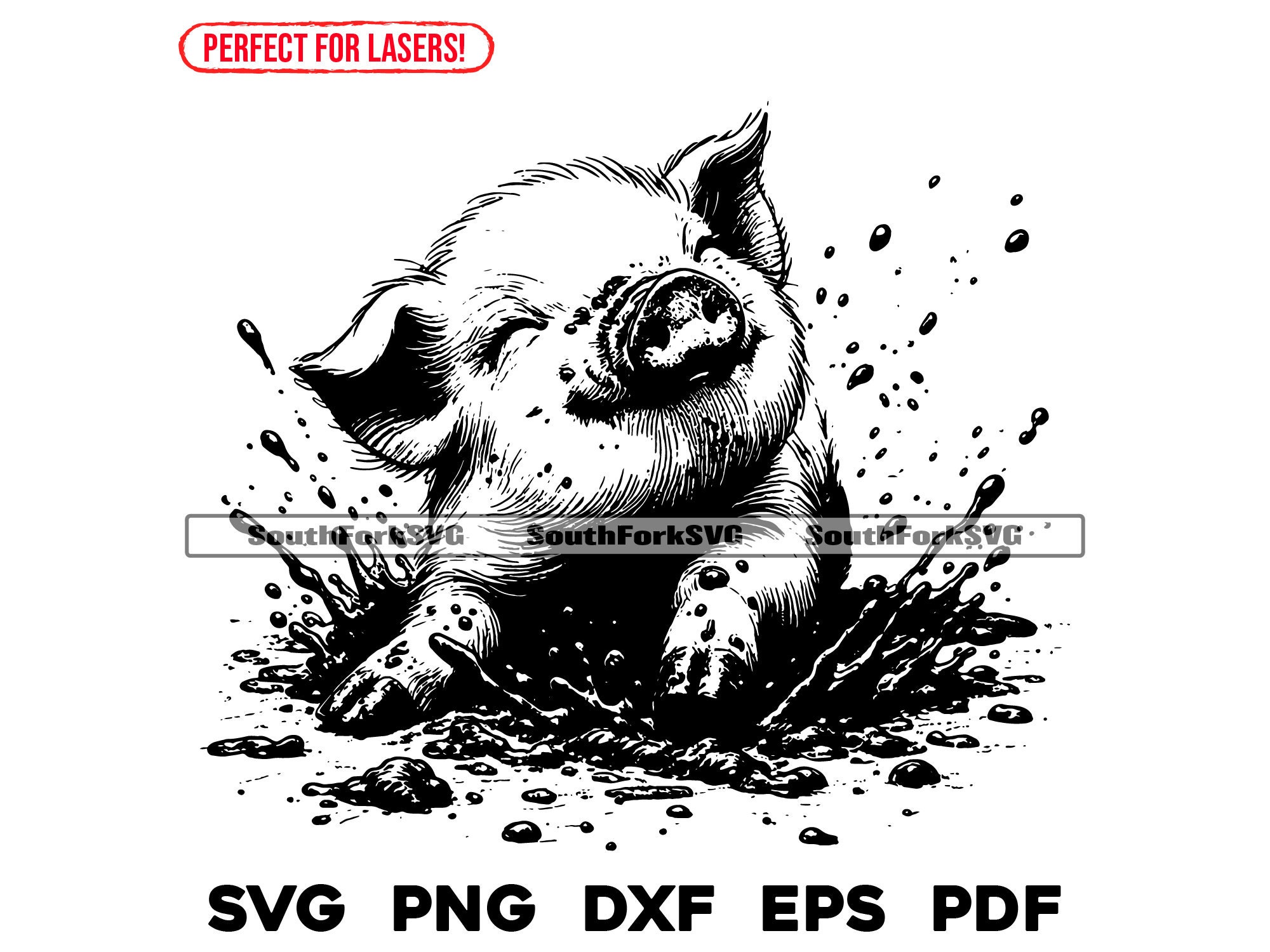 Piglet in Mud Laser Engrave Files Svg Png Dxf Eps Pdf Vector Graphic ...