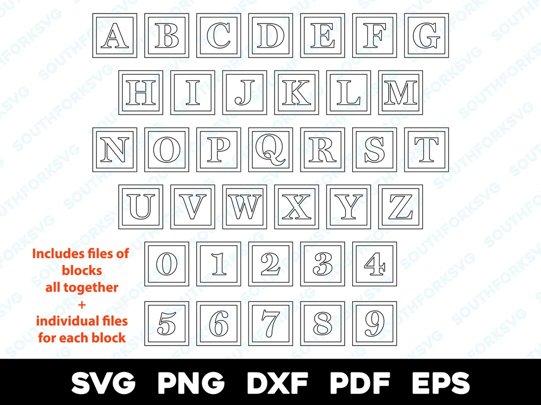 Alphabet Blocks Black Outline Svg Png Dxf Eps Pdf Bundle | Baby Letter ...