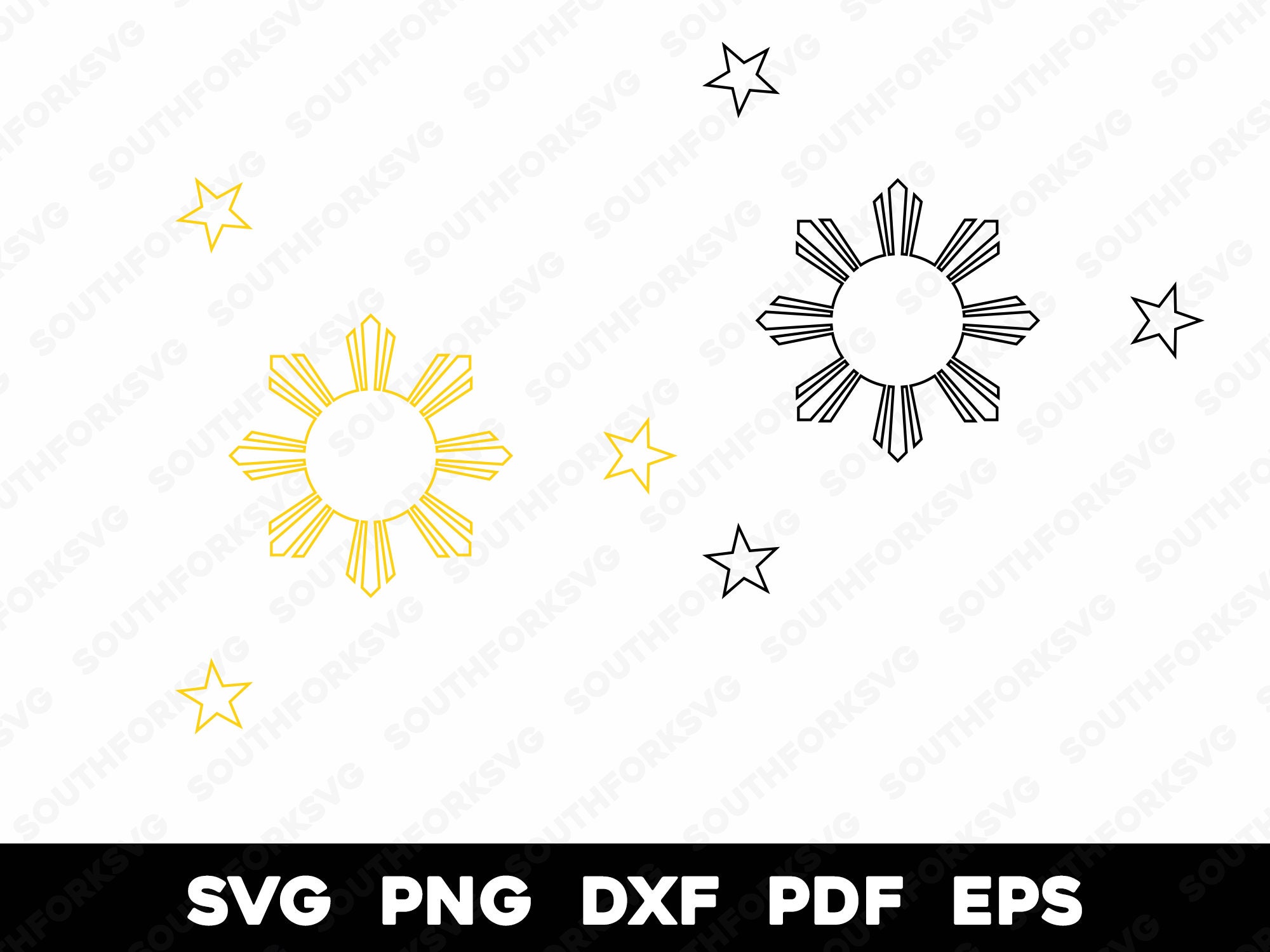 Philippines Flag Stars Sun Outlines | Svg Png Dxf Eps Pdf | Vector ...