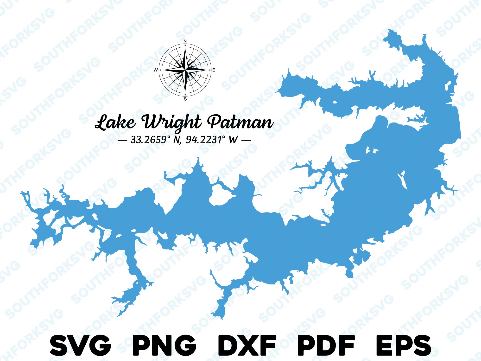 Wright Patman Lake Texas Map Shape Silhouette Svg Png Dxf Pdf - Etsy