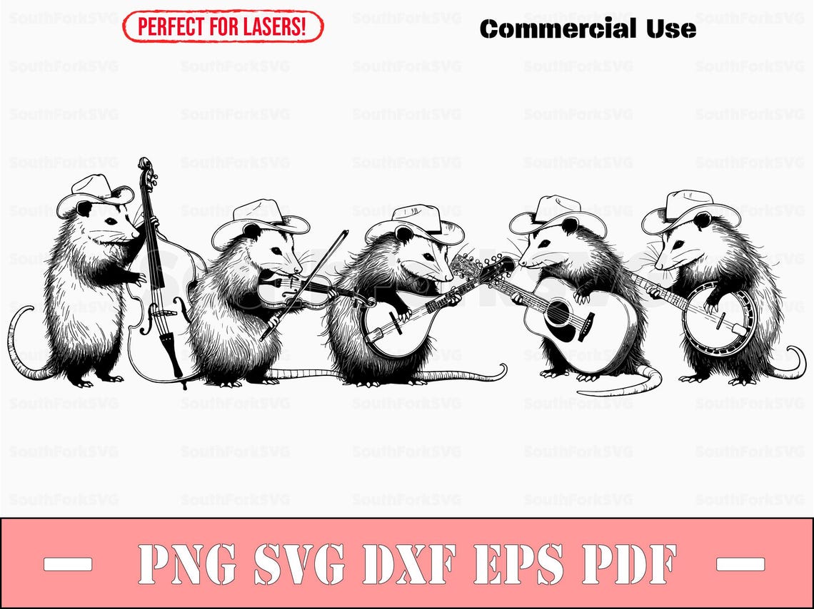 Possum Bluegrass Band Svg Png Dxf Eps Pdf | Laser Engrave Cut Print ...