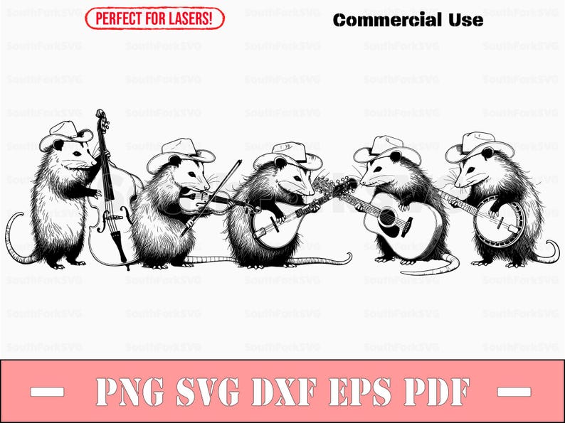 Possum Bluegrass Band Svg Png Dxf Eps Pdf | Laser Engrave Cut Print ...