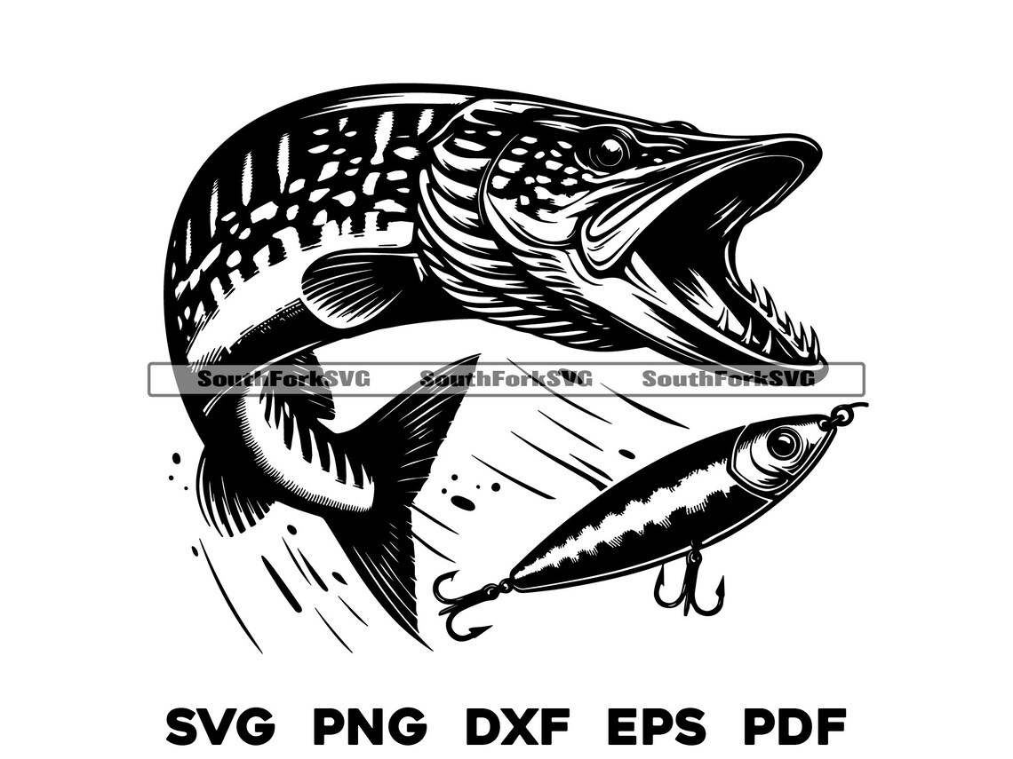 Northern Pike Chasing Lure Svg Png Dxf Eps Pdf | Transparent Vector ...