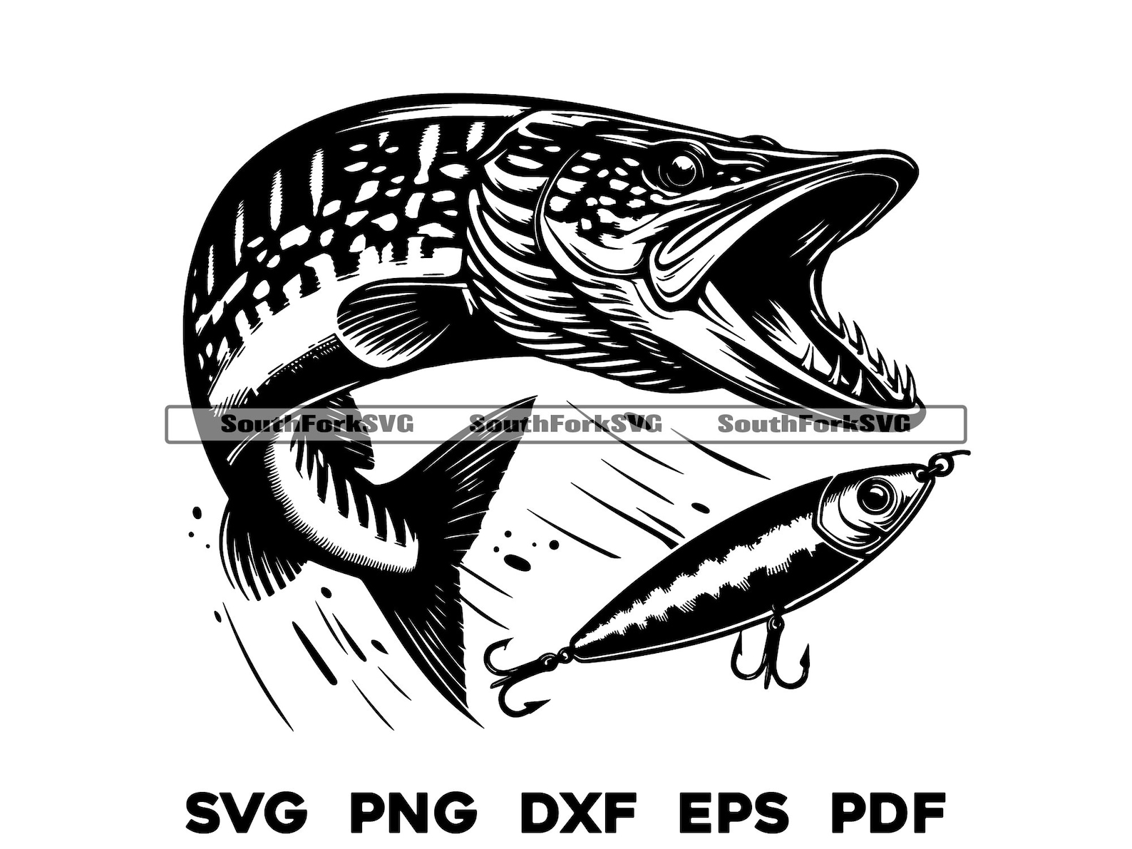 Northern Pike Chasing Lure Svg Png Dxf Eps Pdf | Transparent Vector ...